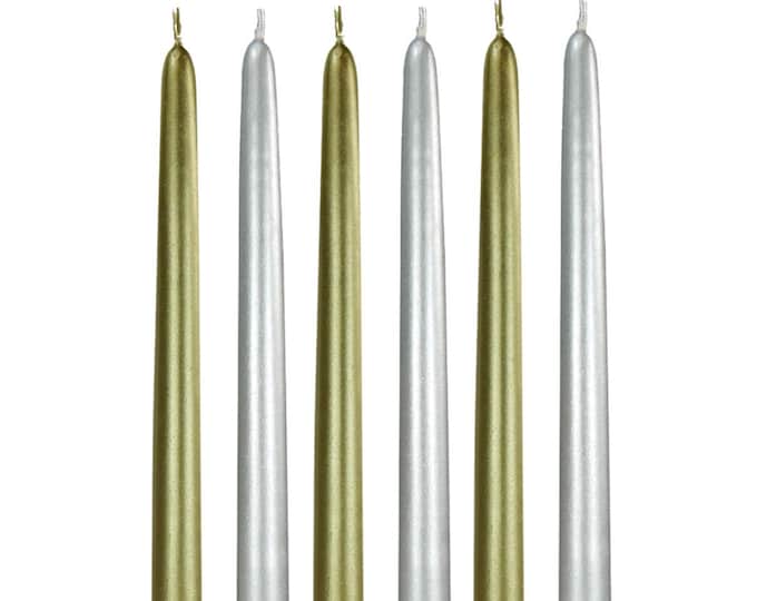 Unscented Metallic Taper Candles set of 12 Metallic Gold and Silver ...