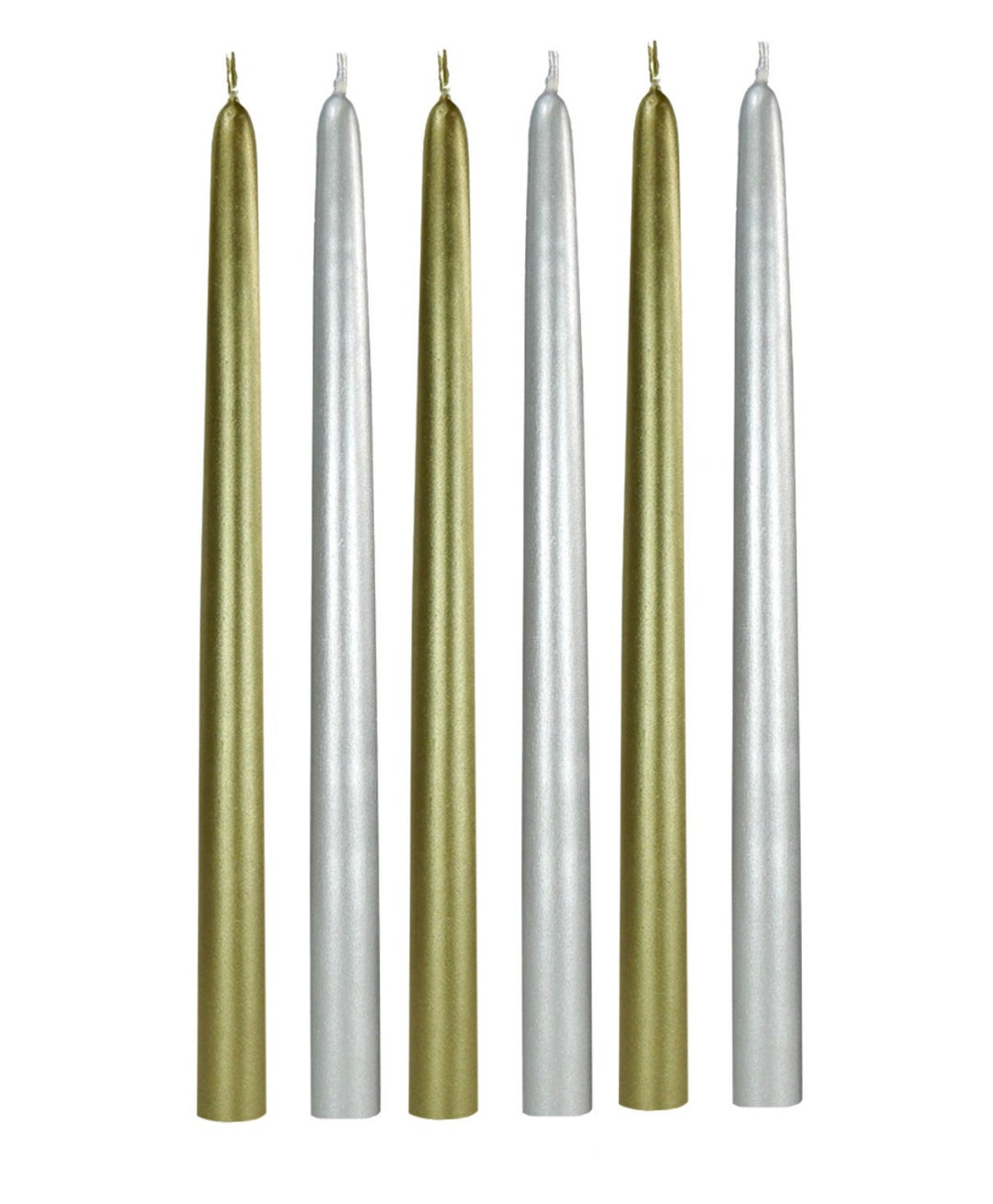 Unscented Metallic Taper Candles set of 12 Metallic Gold and Silver ...