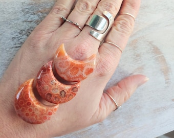 CORAL AGATE FOSSIL Crescent Moon Cuff - Etsy