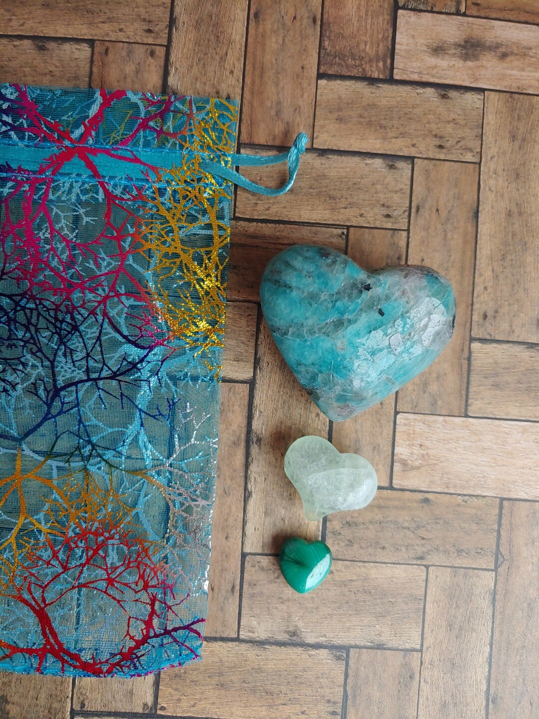 Sweetheart Gift Set of 3. Blue & Green Crystal Hearts! Green Fluorite ...