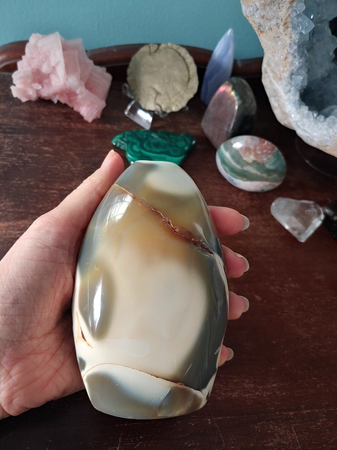 Orca Agate Freeform Sculpture With Crystal Druzy. Natural Stone Gift ...