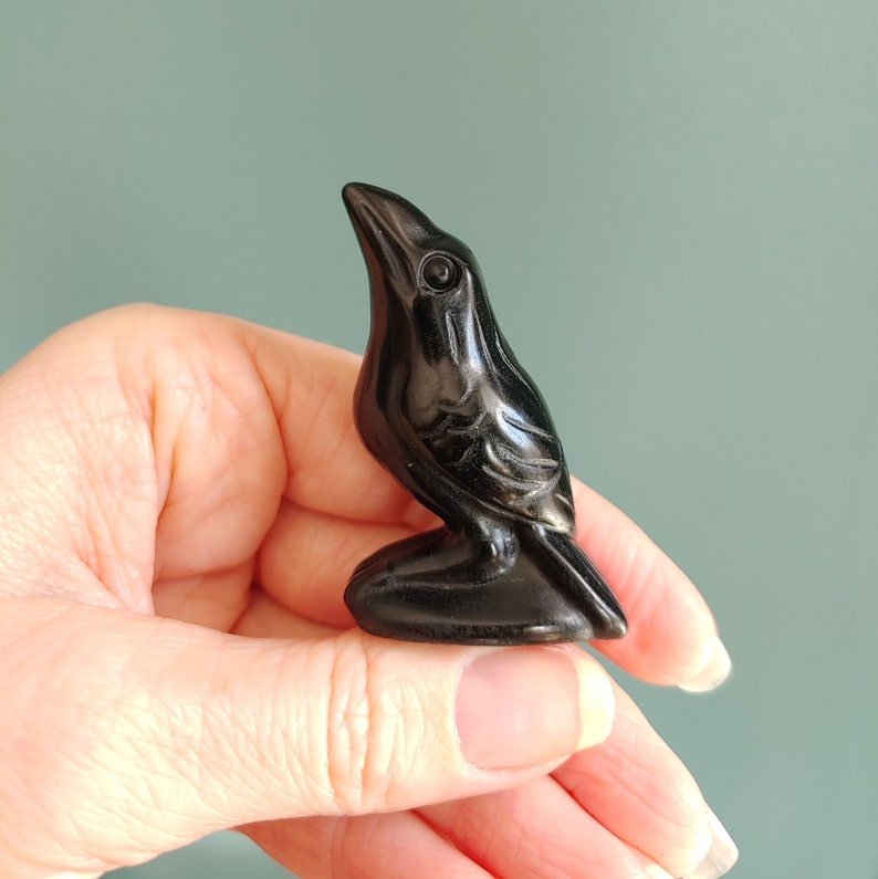 Black Obsidian Raven Crystal. Crow, Corvid, Jay, Bird Figurine. Nature ...