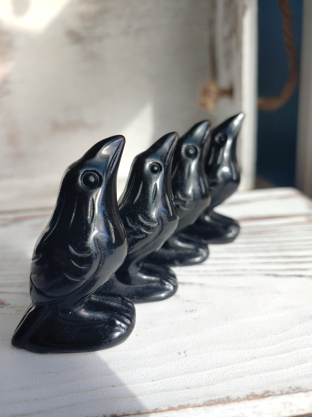 Black Obsidian Raven Crystal. Crow, Corvid, Jay, Bird Figurine. Nature ...