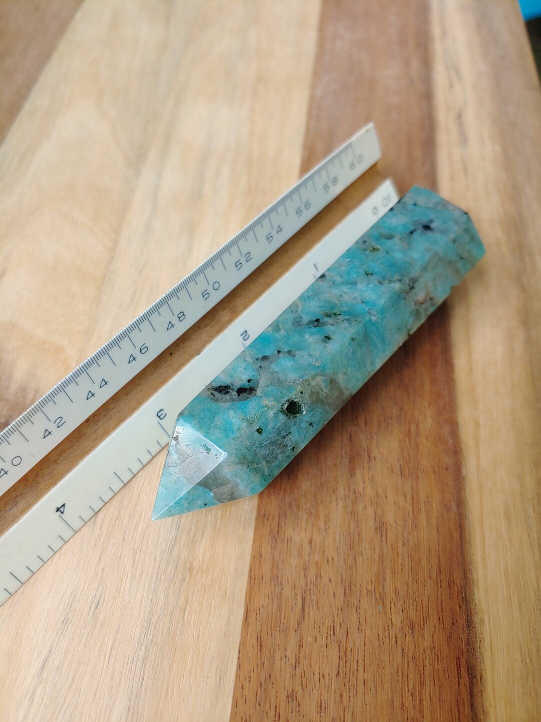 Amazonite in Quartz Tower. Gorgeous Ocean Color Texture. Hexagonal ...
