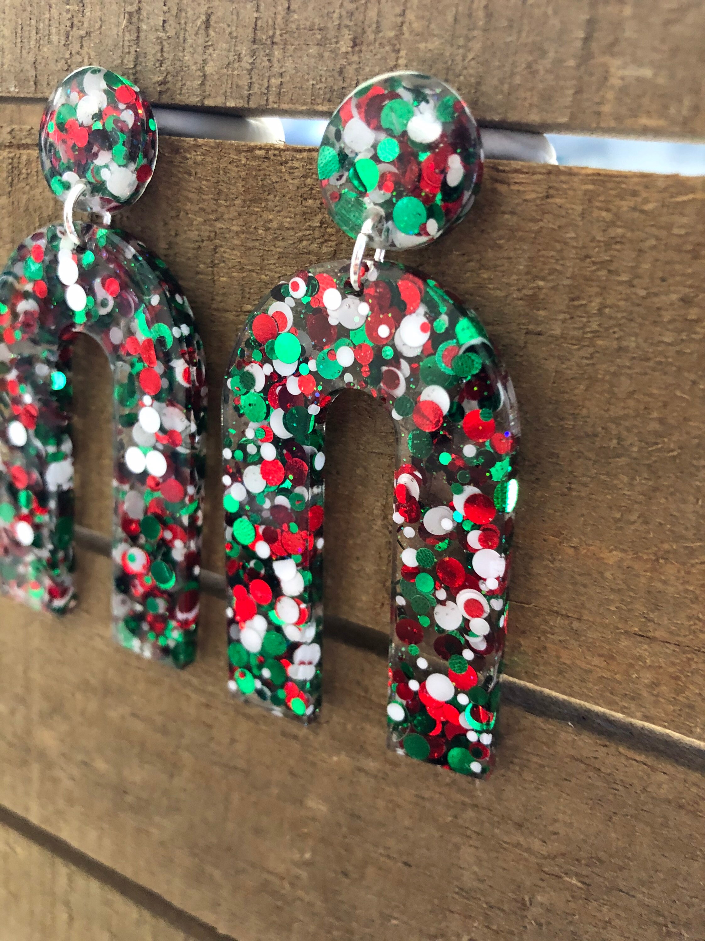Resin Christmas Glitter Earrings U Shaped Earring Upside | Etsy