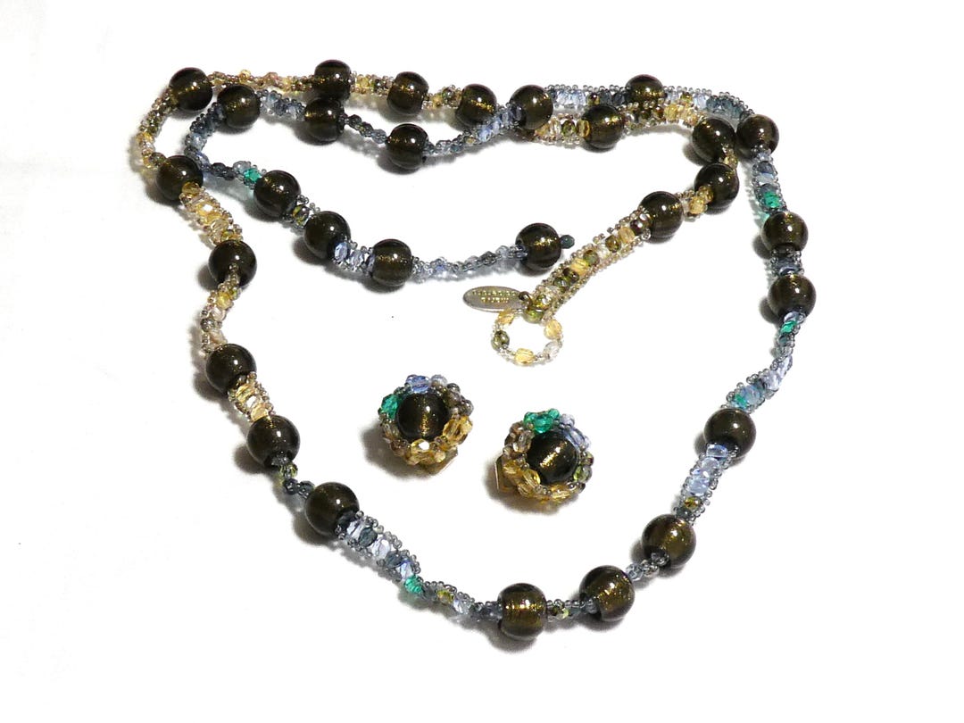 VINTAGE Maria Calderara Designer Grey Blue Lemon Green Mixed Glass Bead ...
