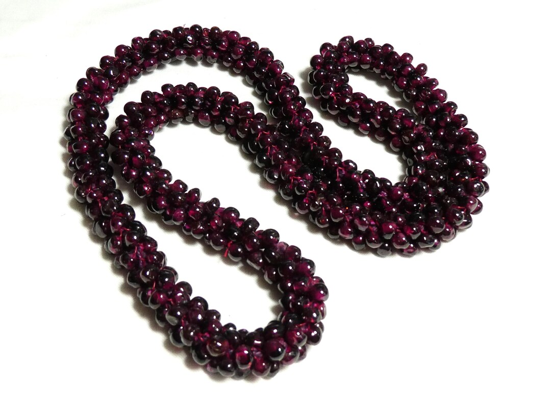 VINTAGE Beautiful Wide Multi Deep Red/pink Garnet Thick Woven Beaded ...