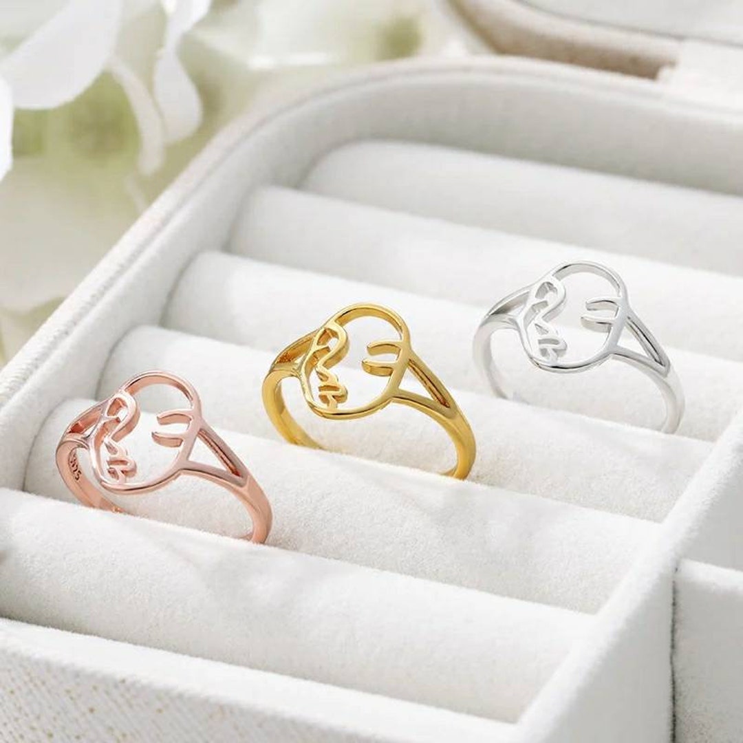 Vintage Abstract Face Ring, Silhouette Face Ring, Minimalist Ring, Gold ...
