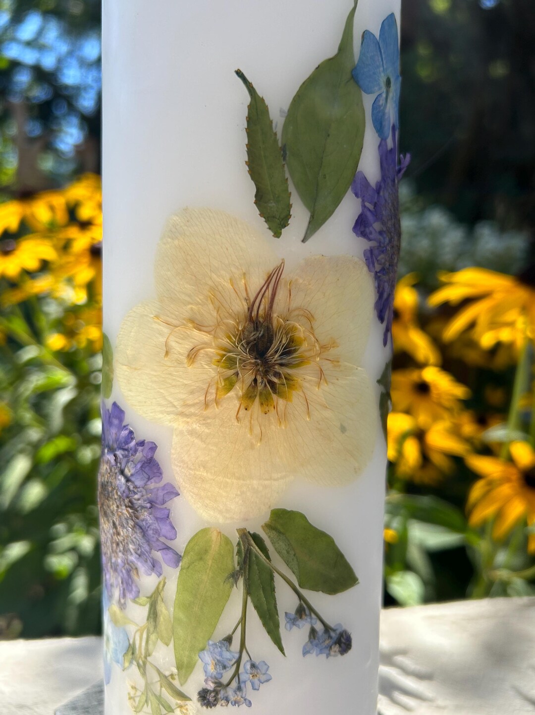 Pressed Flower Pillar Candle, 3 by 9 Inch, Wedding Pillar Candles ...