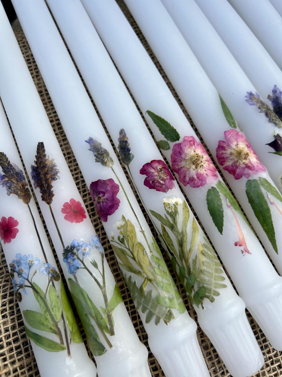 Pressed Flower Taper Candles: Assorted Botanicals, Spring Easter Decor ...