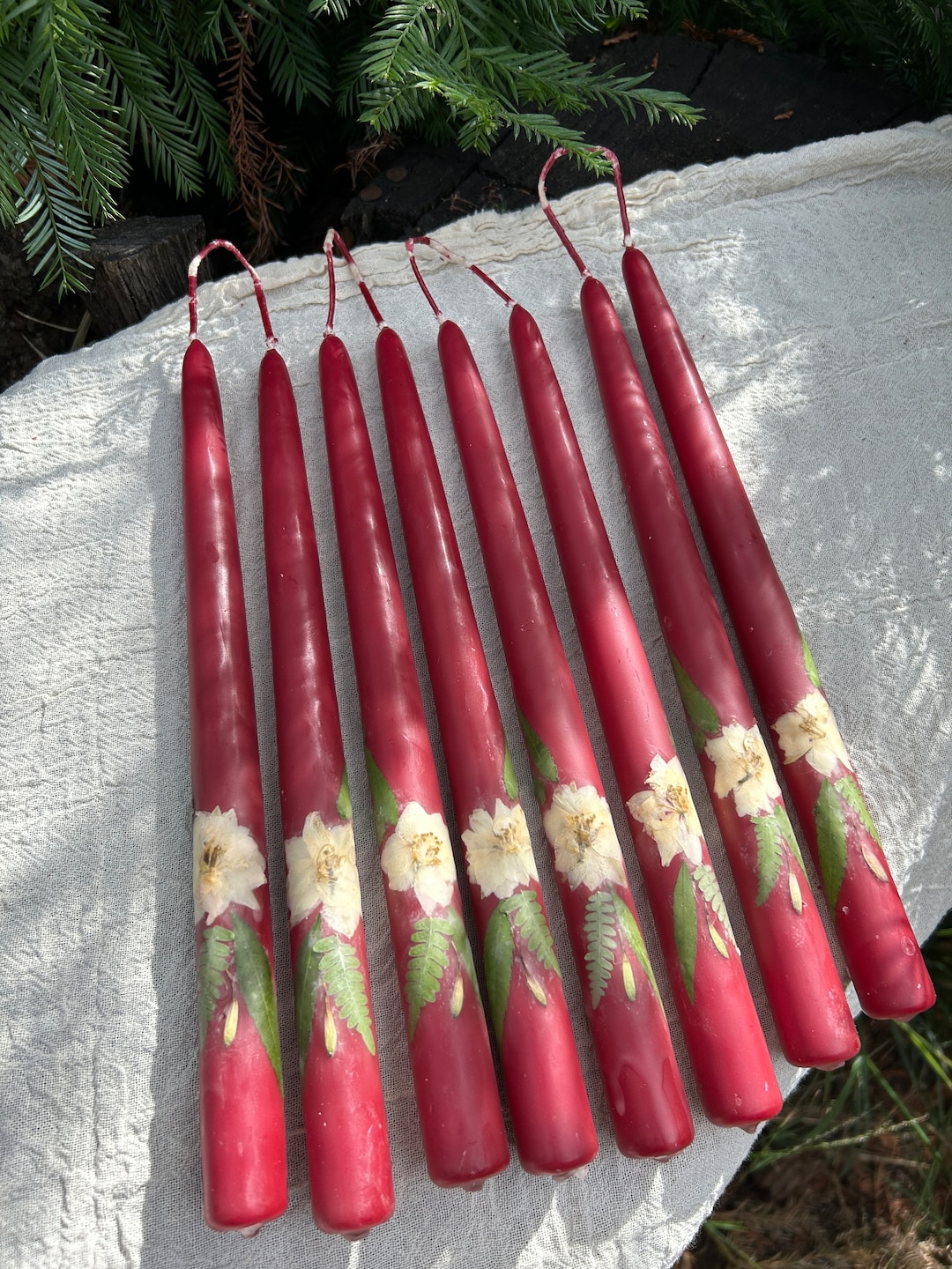 Cranberry Pressed Flower Tapers, Botanical Taper Candles, Valentines ...