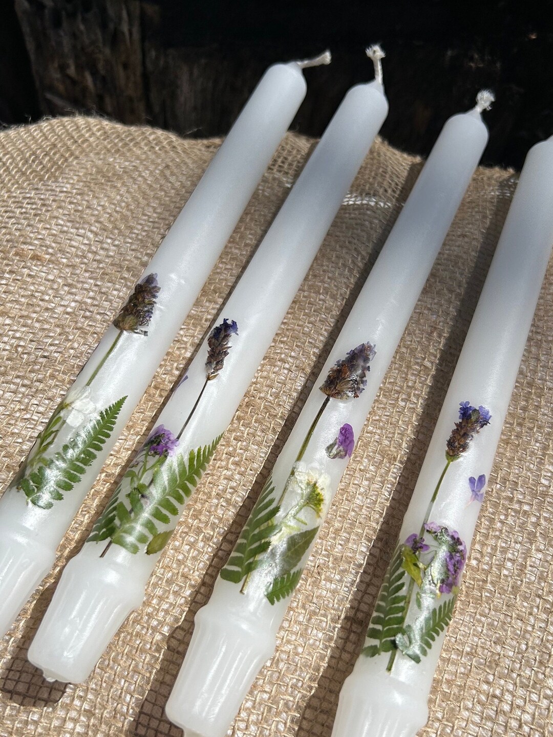 Lavender Pressed Flower Taper Candles, Set of 2, 12 Inch Tapers ...