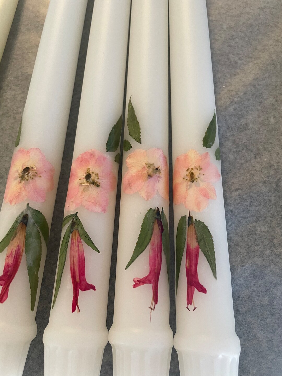 Taper Candles With Pressed Flowers, Pink Botanicals, 12 Inch - Etsy