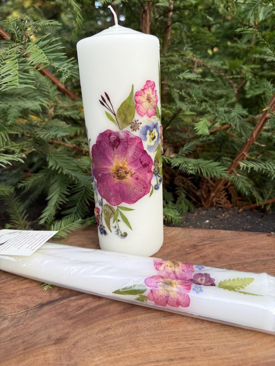 Custom Pressed Flower Wedding Unity Candle Set: Handmade Ceremony ...