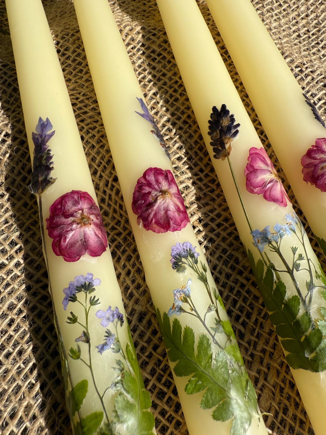 Pressed Flower Beeswax Taper Candles: Roses and Lavender, Pair of 2 ...