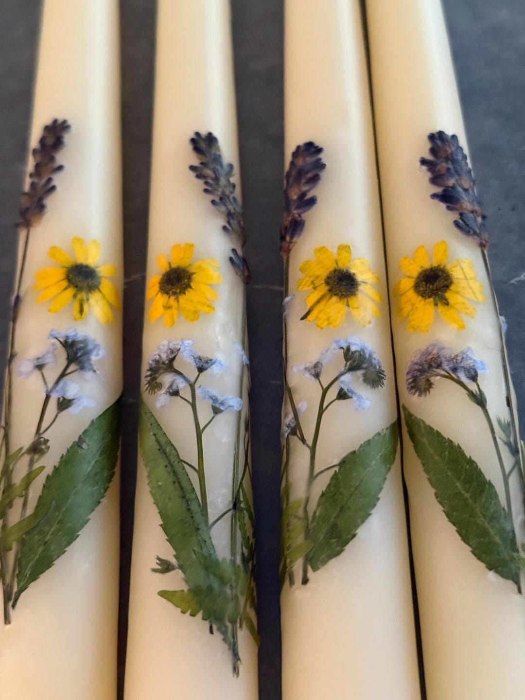 Pressed Flower Beeswax Taper Candles: Yellow Botanicals (one Pair of 2 ...
