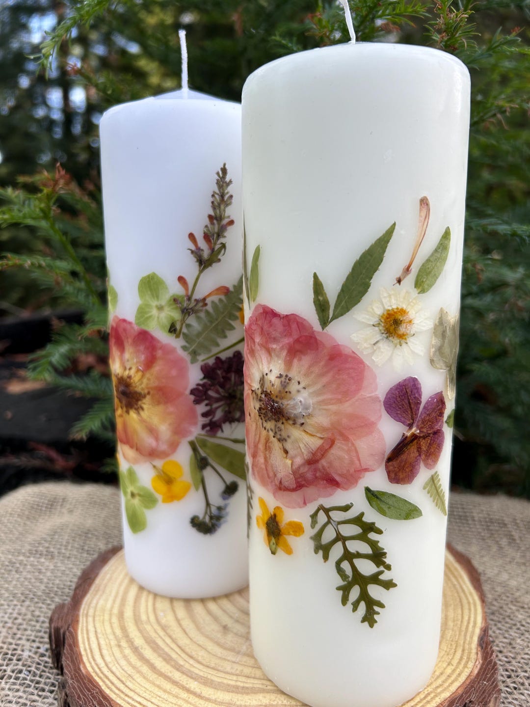 Pressed Flower Pillar Candle, 9 X 3 Inch, Botanic Pillar Candles ...