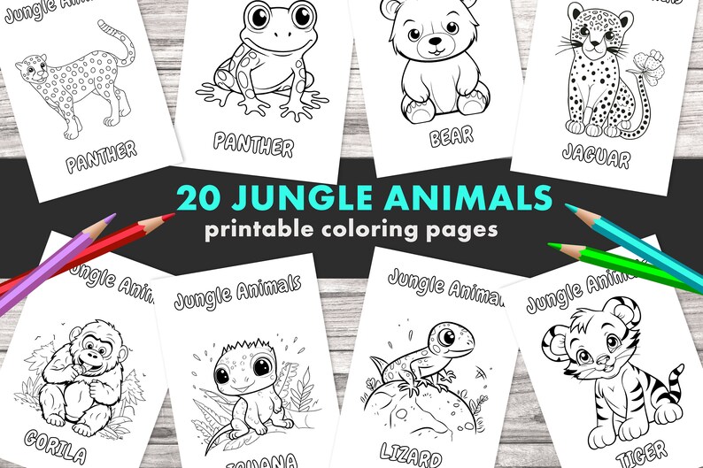 Cute Jungle Animals Coloring Pages for Kids / Coloring Pages Printable ...