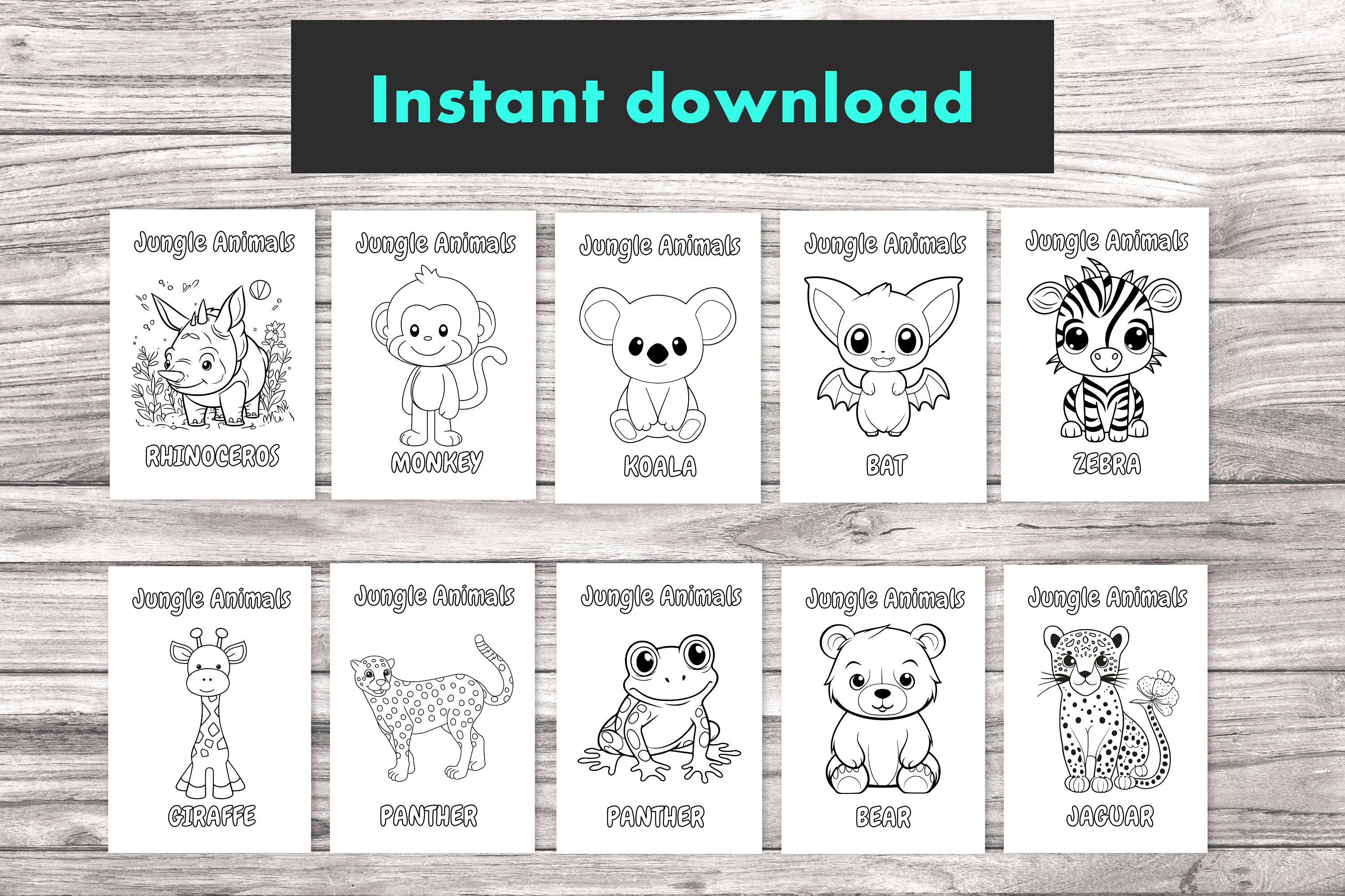 Cute Jungle Animals Coloring Pages for Kids / Coloring Pages Printable ...