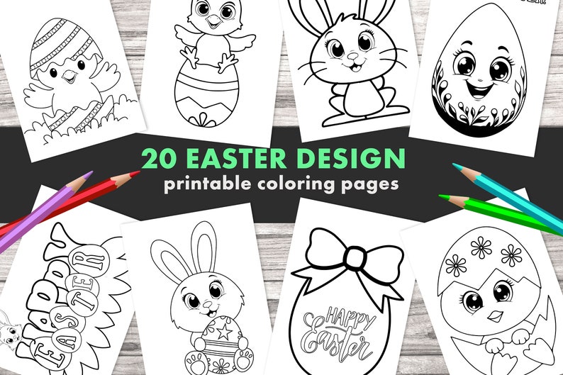 Easter Joy: Printable Coloring Pages bunny, Eggs, Spring Decor instant ...