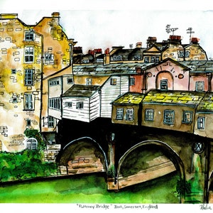 Pulteney Bridge Watercolor Print, Bath England, Town of Bath,watercolor ...