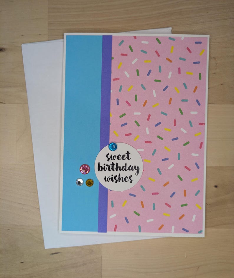Handmade Birthday Card | Pink Sprinkles, Sweet Wishes Sentiment - Etsy