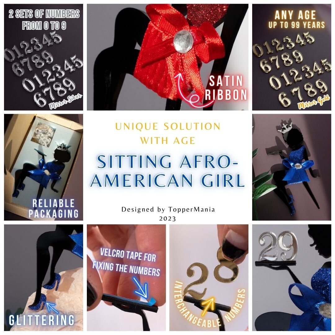 Sitting Afro-american Girl Cake Topper UNIVERSAL SOLUTION With Age ...