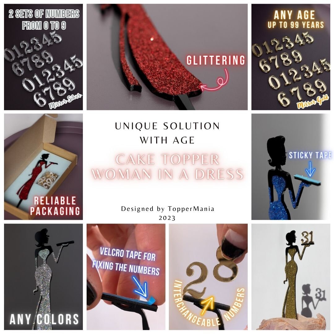 Women in a Dress Cake Topper UNIVERSAL SOLUTION With Age Personalized ...