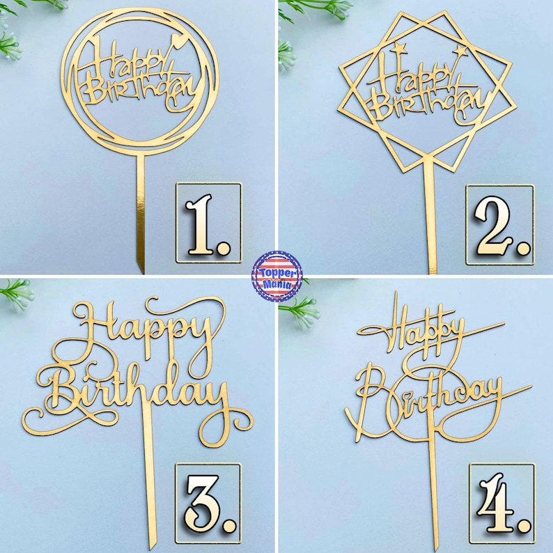 Happy Birthday Cake Topper Mirror Cardboard Toppers Paper Cake - Etsy