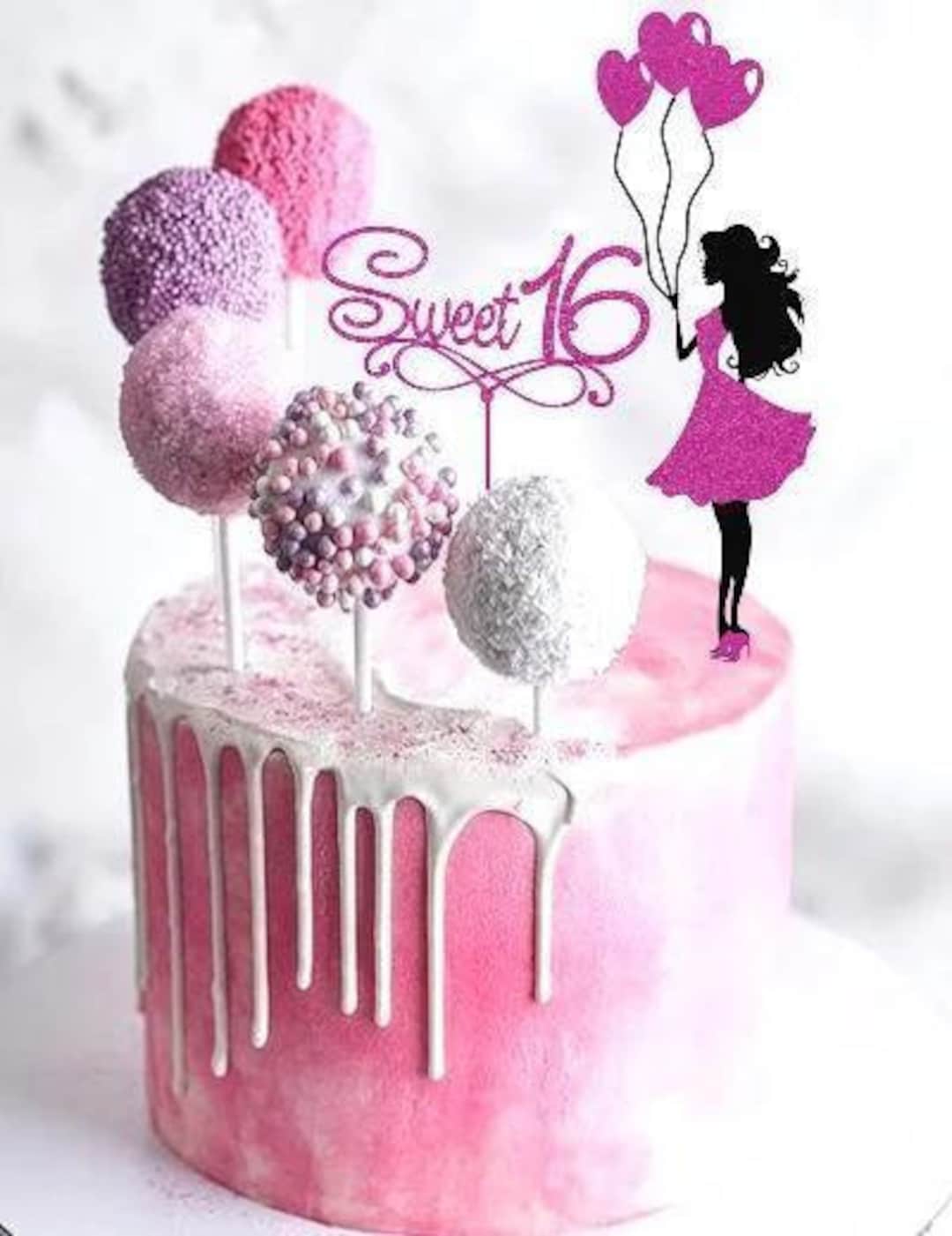 Cake Topper Girl With Balloons and the Inscription Sweet 16 Custom ...