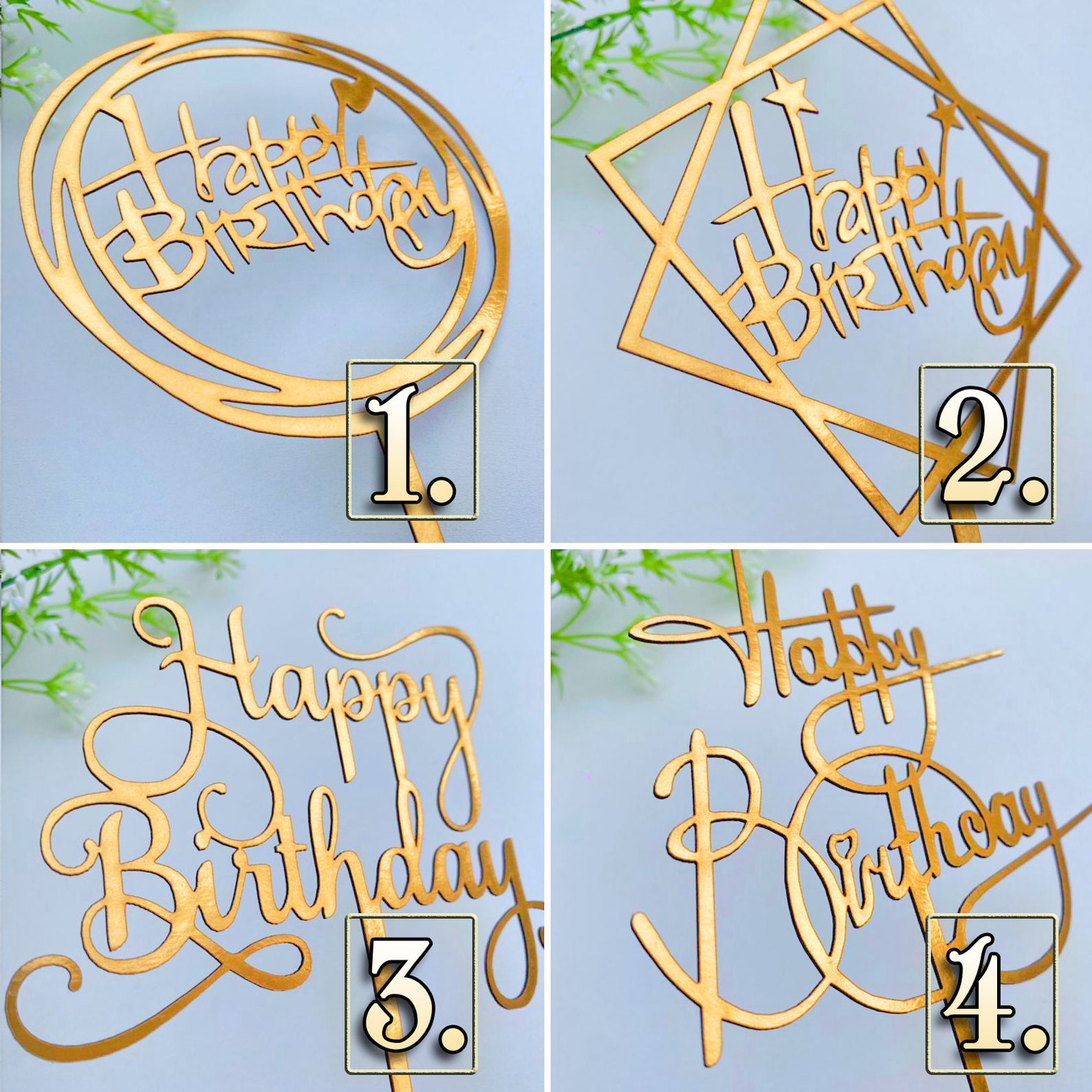 Happy Birthday Cake Topper Mirror Cardboard Toppers Paper Cake | Etsy