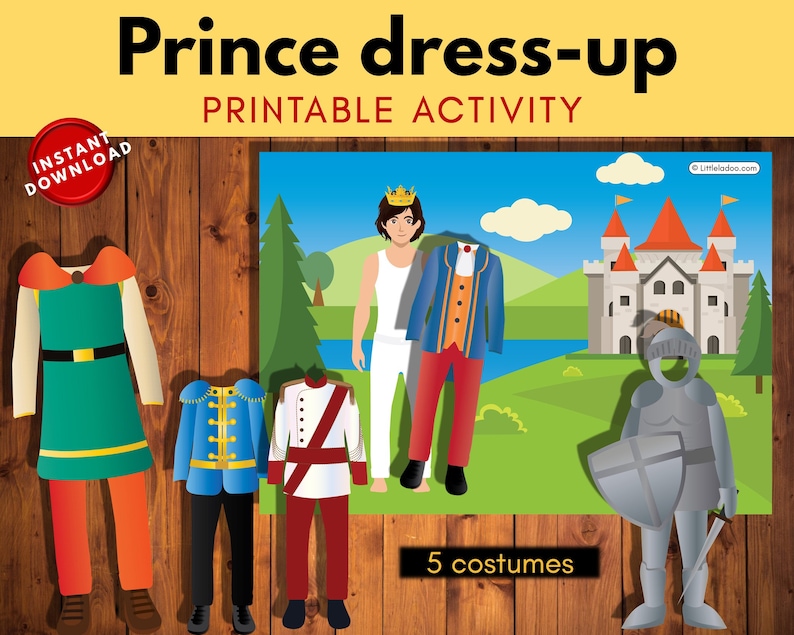 Prince Dress-up Activity Printable With 5 Unique Costumes, Busy Book ...