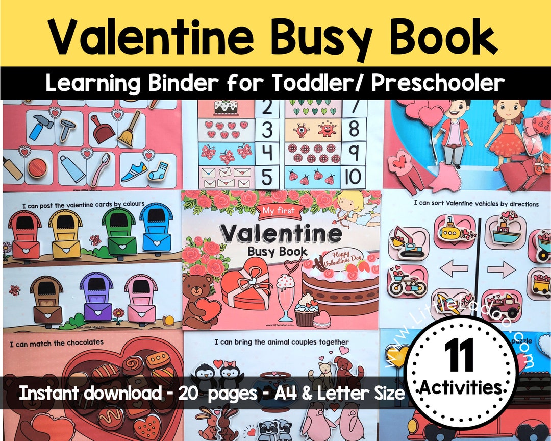 Valentine Busy Book Printable, Toddler Learning Binder, Preschool Busy ...