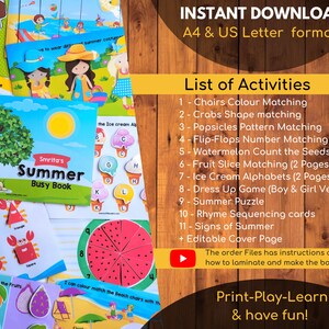 Summer Busy Book Printable, Toddler Learning Binder, Toddler Busy ...