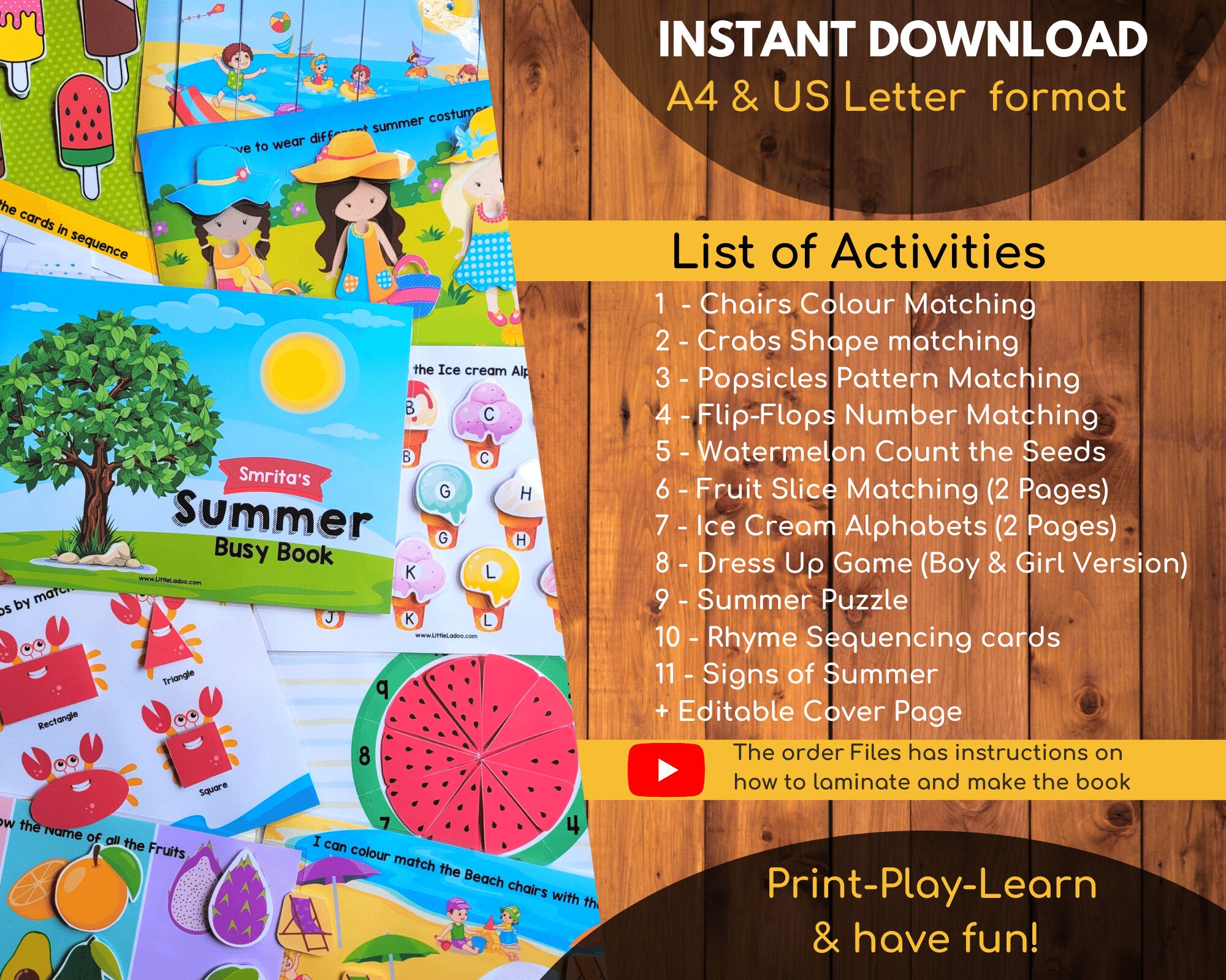 Summer Busy Book Printable, Toddler Learning Binder, Toddler Busy ...