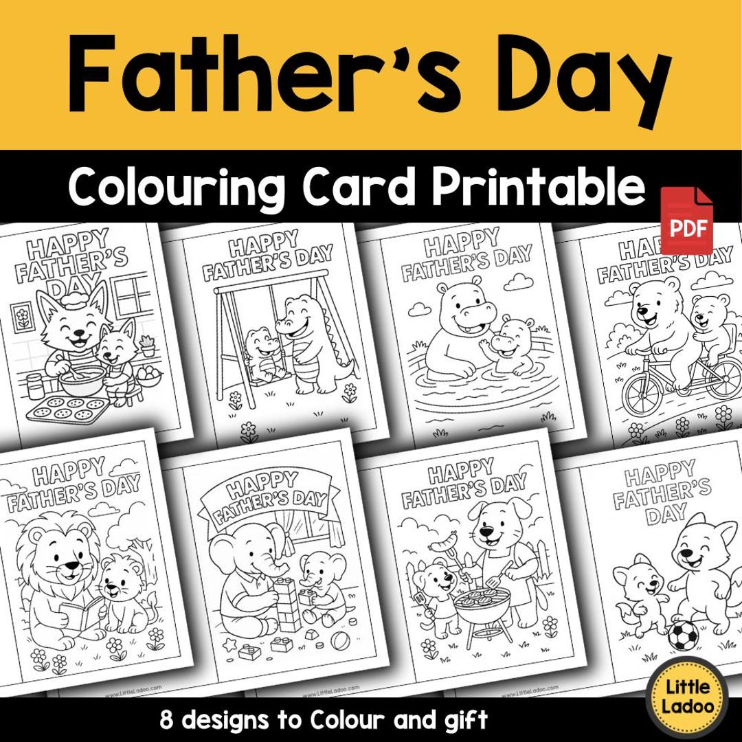 Father’s Day Coloring Card for Kids – Animal-themed Printable | Fathe's ...