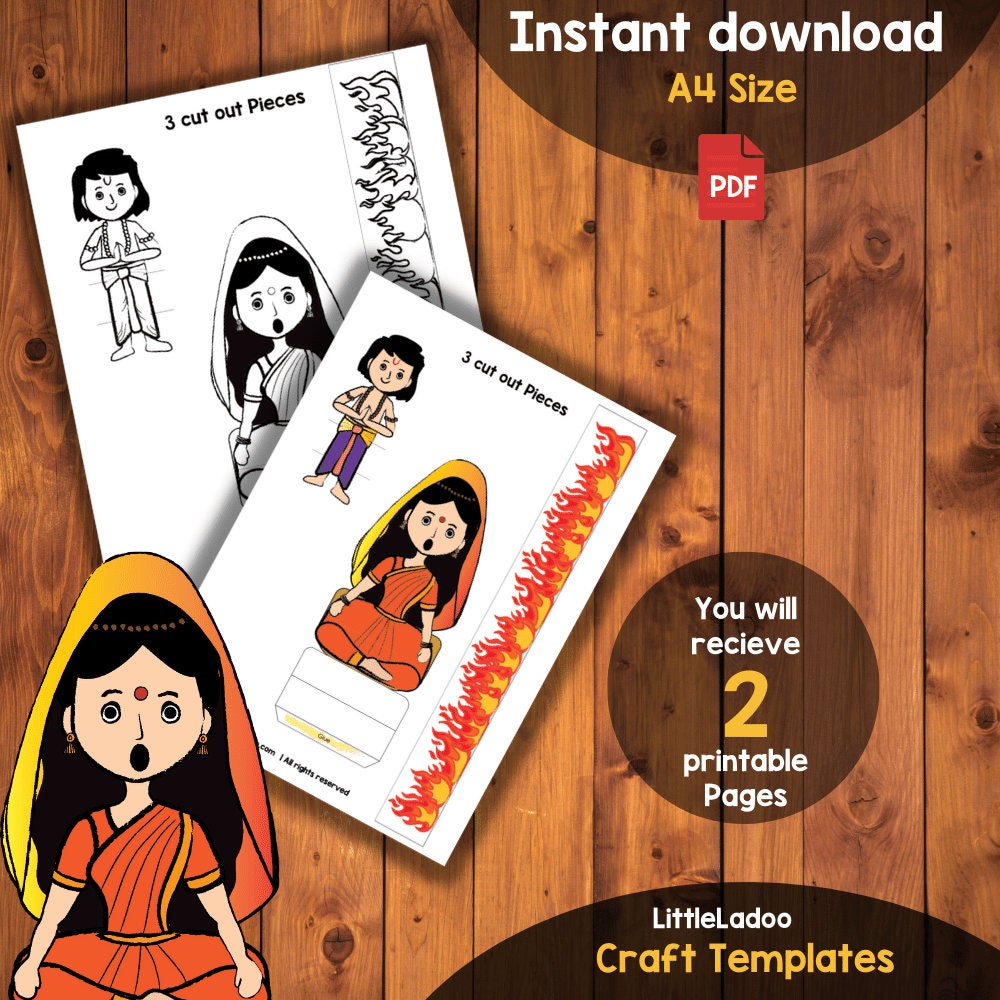 Story of Holi Craft Holika and Prahlad 3D Craft Printable Holi ...