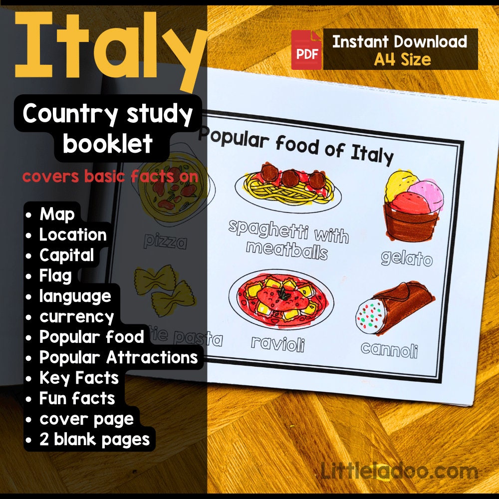 Italy Country Study Booklet Printable, Italy Unit Study Printable - Etsy