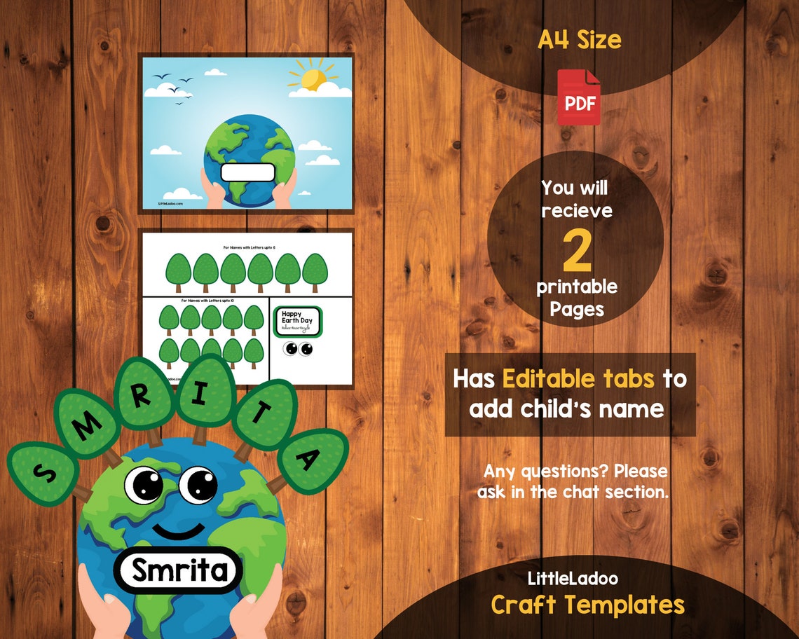 Earth Day Name Craft - Editable Printable - Etsy