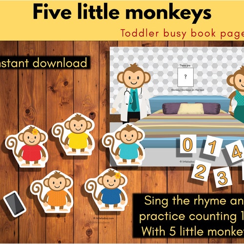 Five Little Monkey Nursery Rhyme Activity Busy Book Page - Etsy