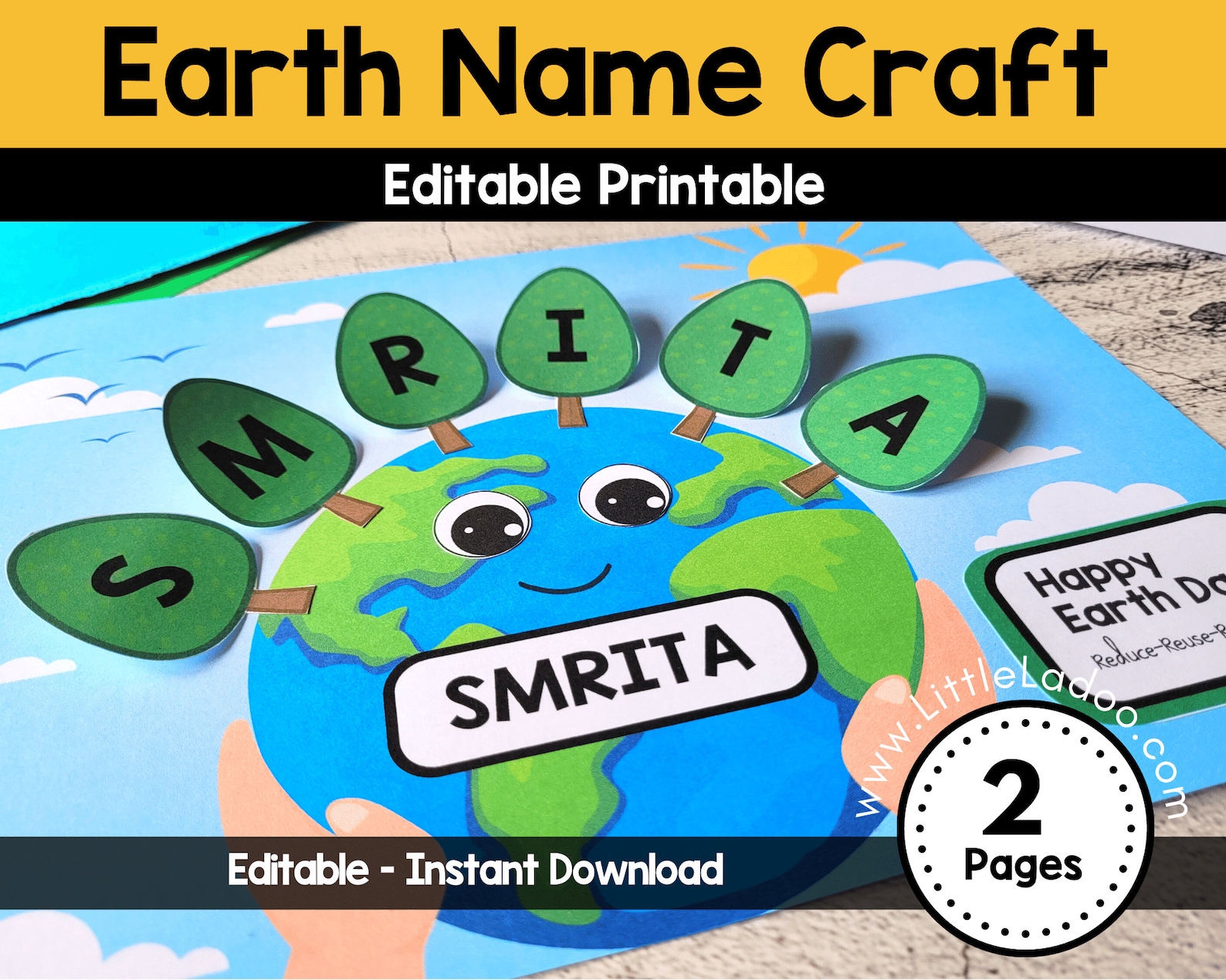 Earth Day Name Craft - Editable Printable - Etsy