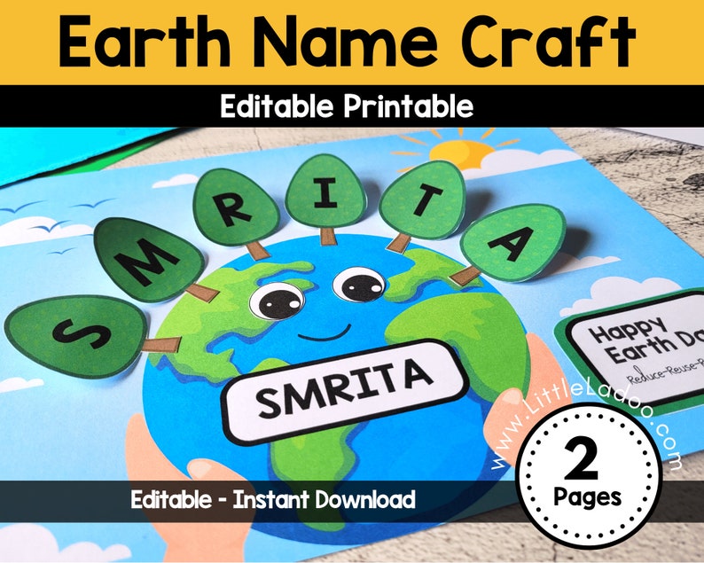 Earth Day Name Craft - Editable Printable - Etsy
