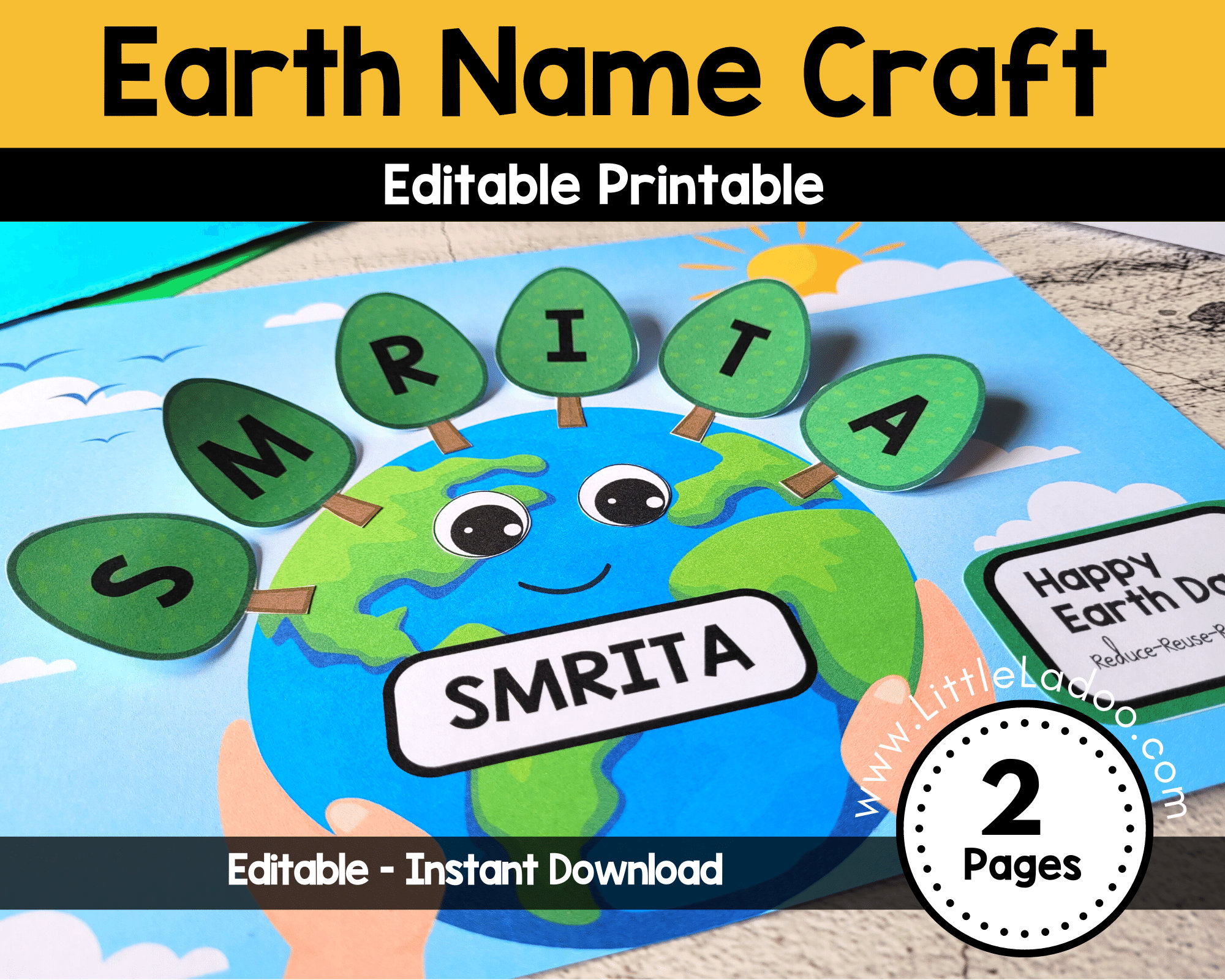 Earth Day Name Craft - Editable Printable - Etsy