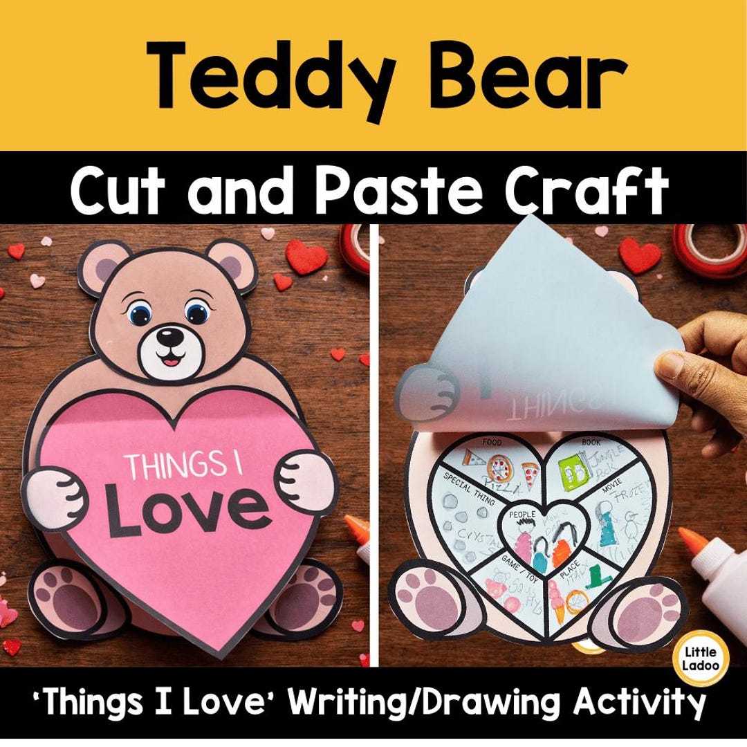 Teddy Bear Cut and Paste Valentine's Craft | Things I Love Writing ...