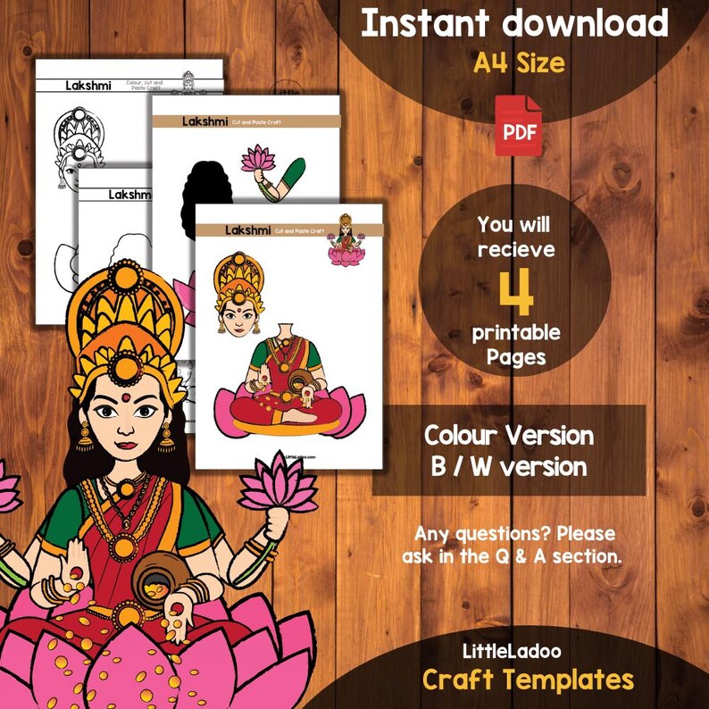 Goddess Lakshmi Cut and Paste Craft Template Printable - Etsy