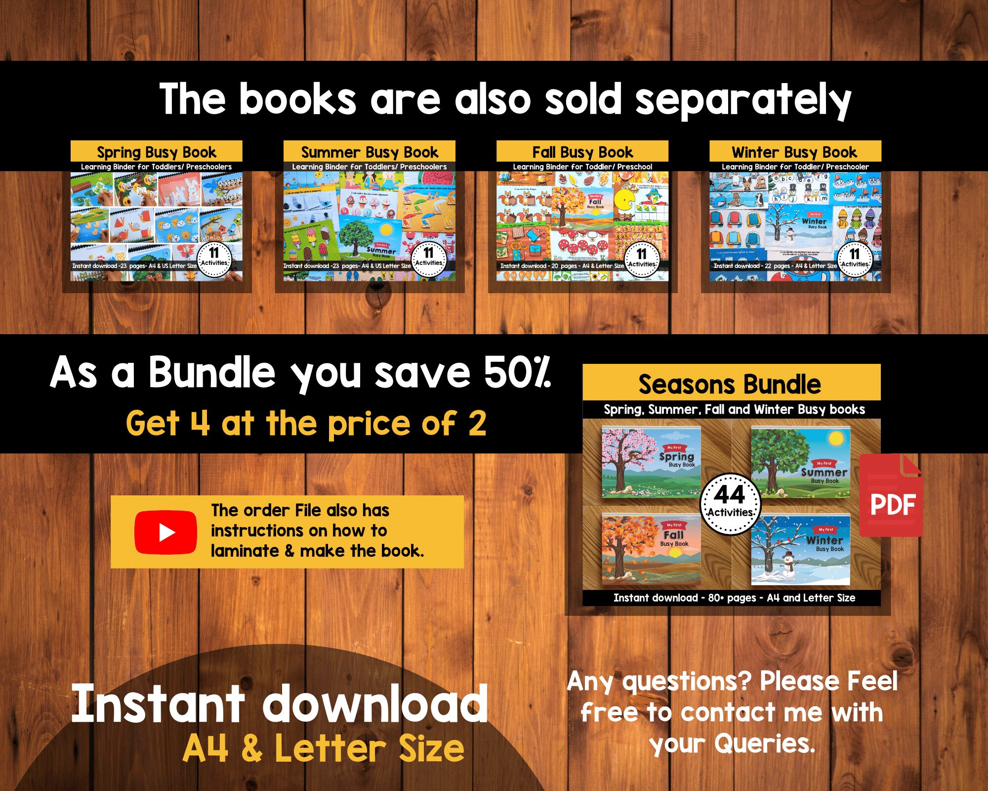 Seasons Busy Book Bundle Combo of 4 Busy Book Printables Spring, Summer ...