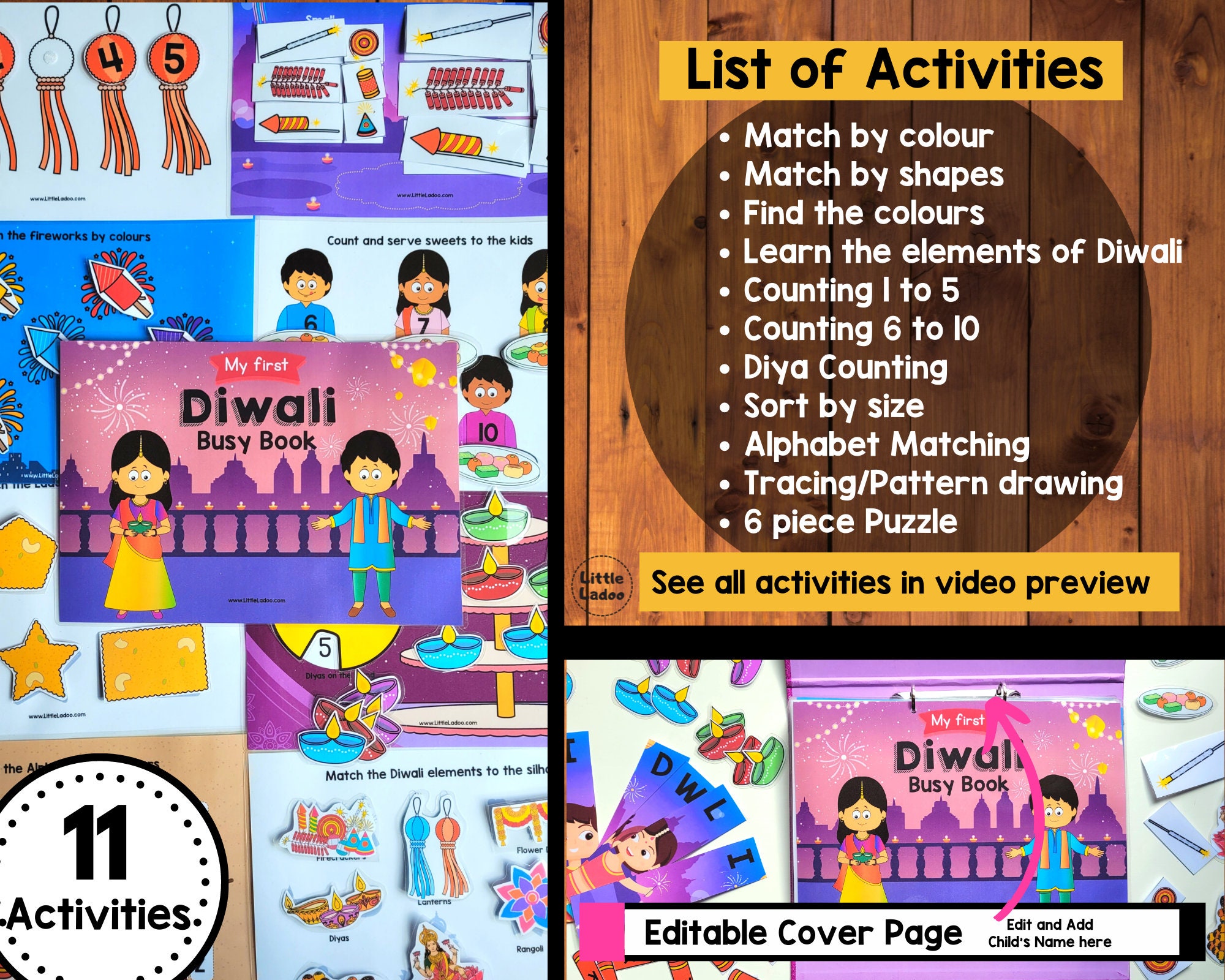 Diwali Busy Book Printable, Toddler Learning Binder, Diwali Activity ...