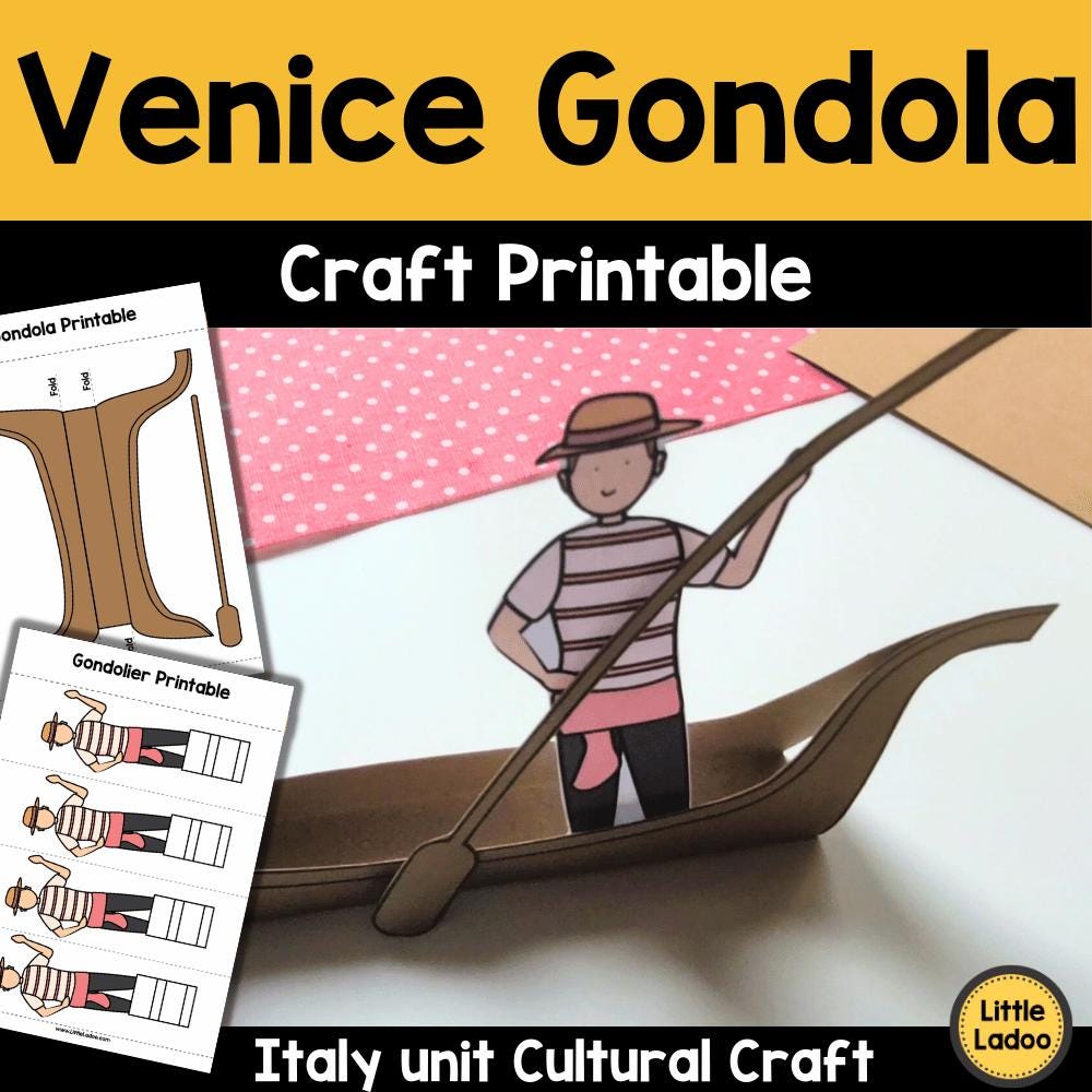 Venice Gondola Craft Printable, Italy Craft Activity for Kids, Italy ...
