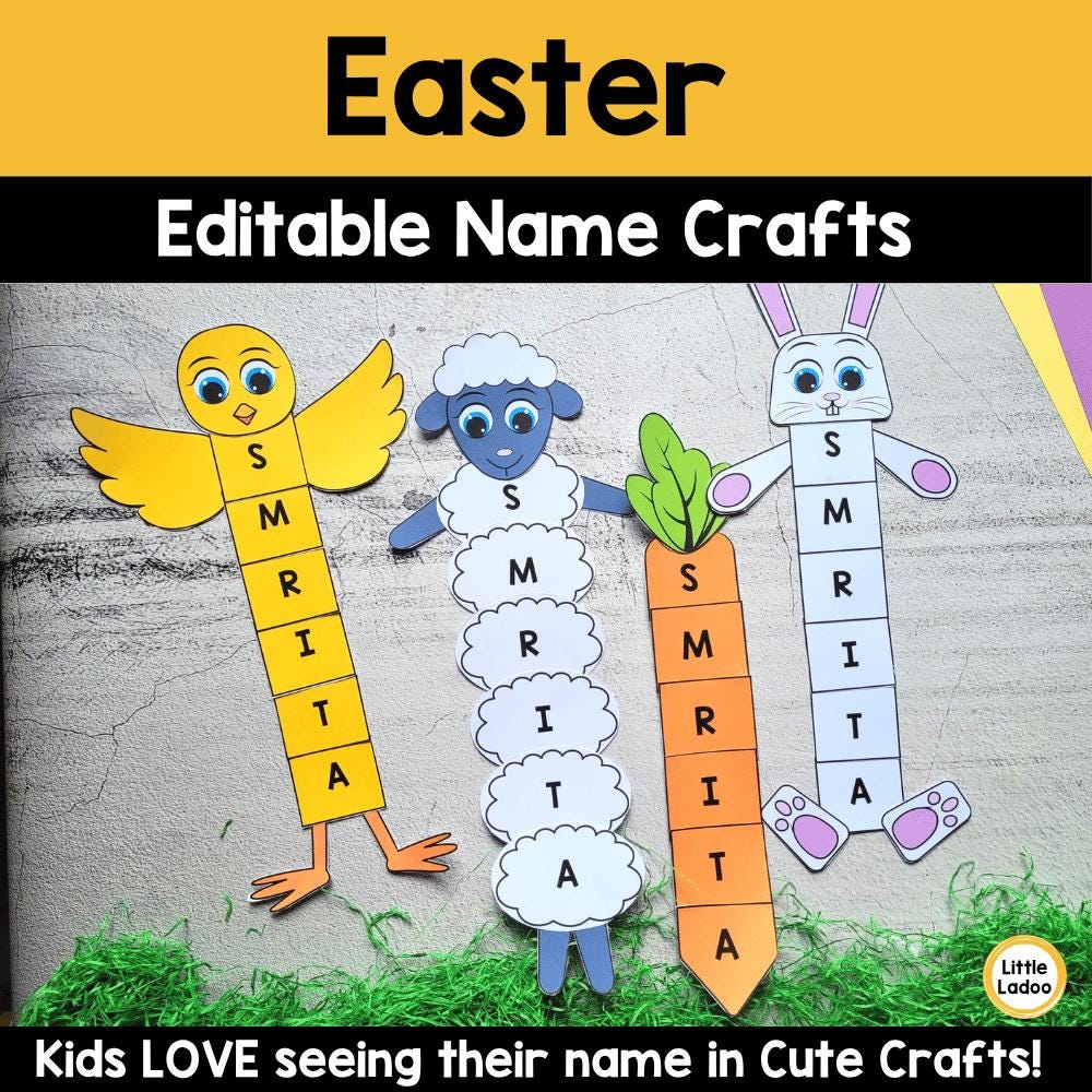 Easter Name Craft - Editable Printable - Etsy