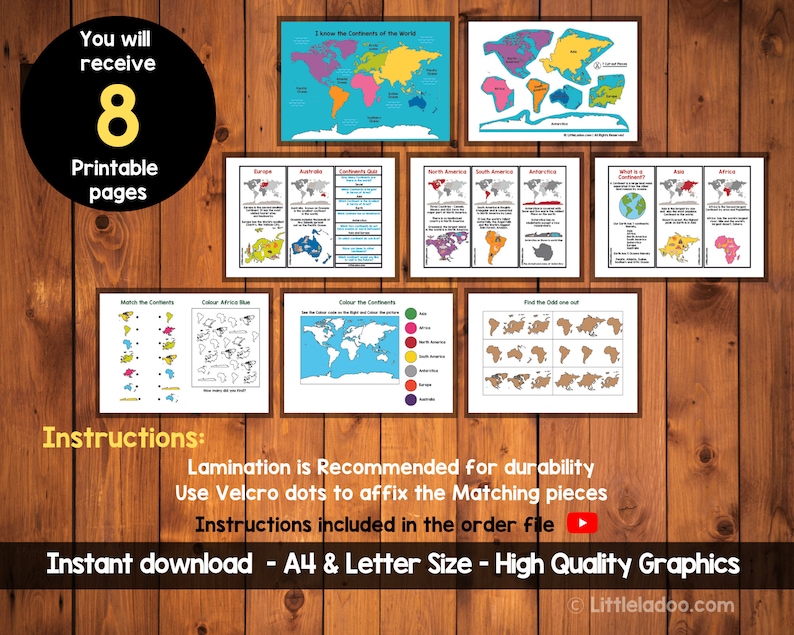 Continents Printable PDF World Map Printable Montessori - Etsy